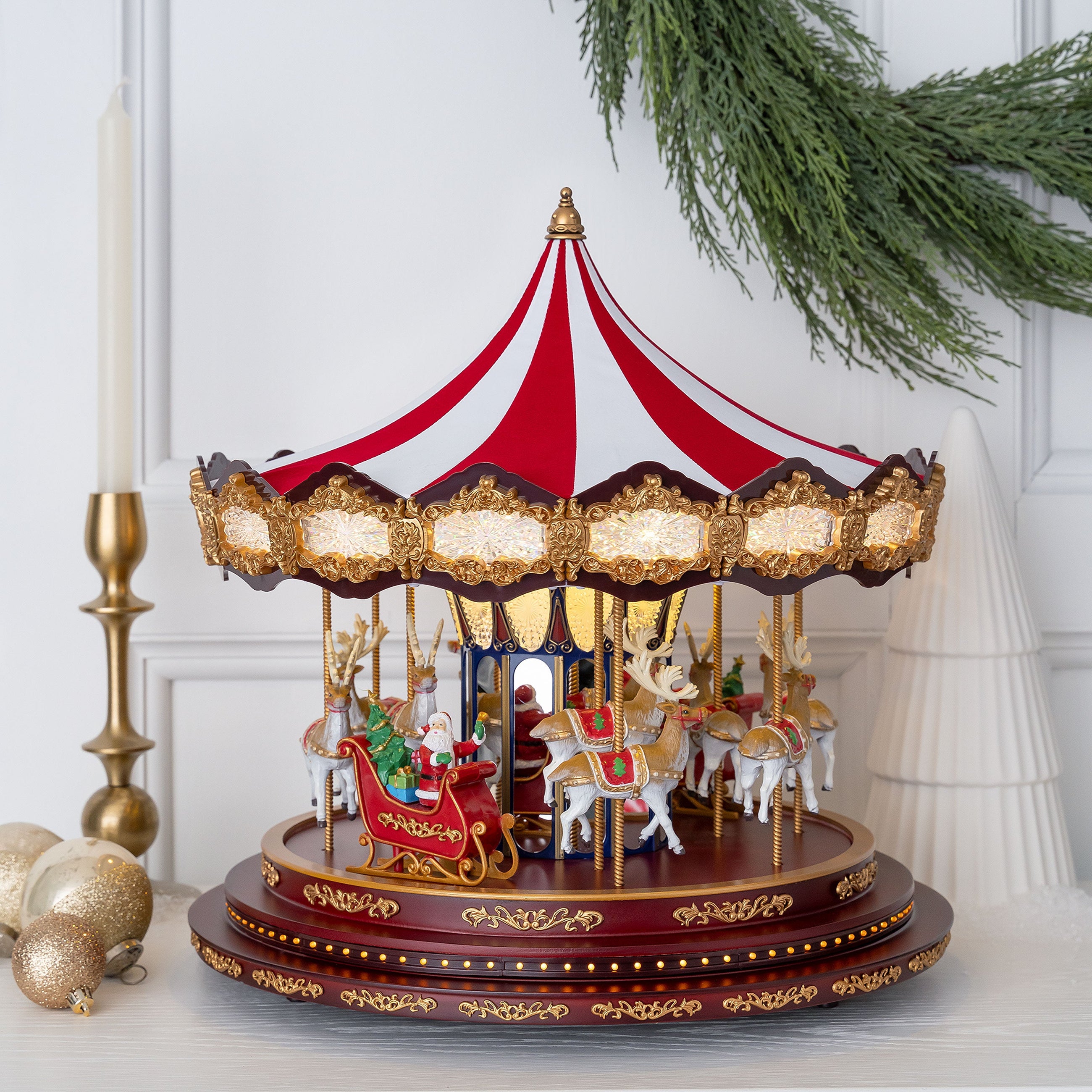 17 in. Deluxe Christmas Carousel - Santa | Reindeer | Musical | LEDs ...