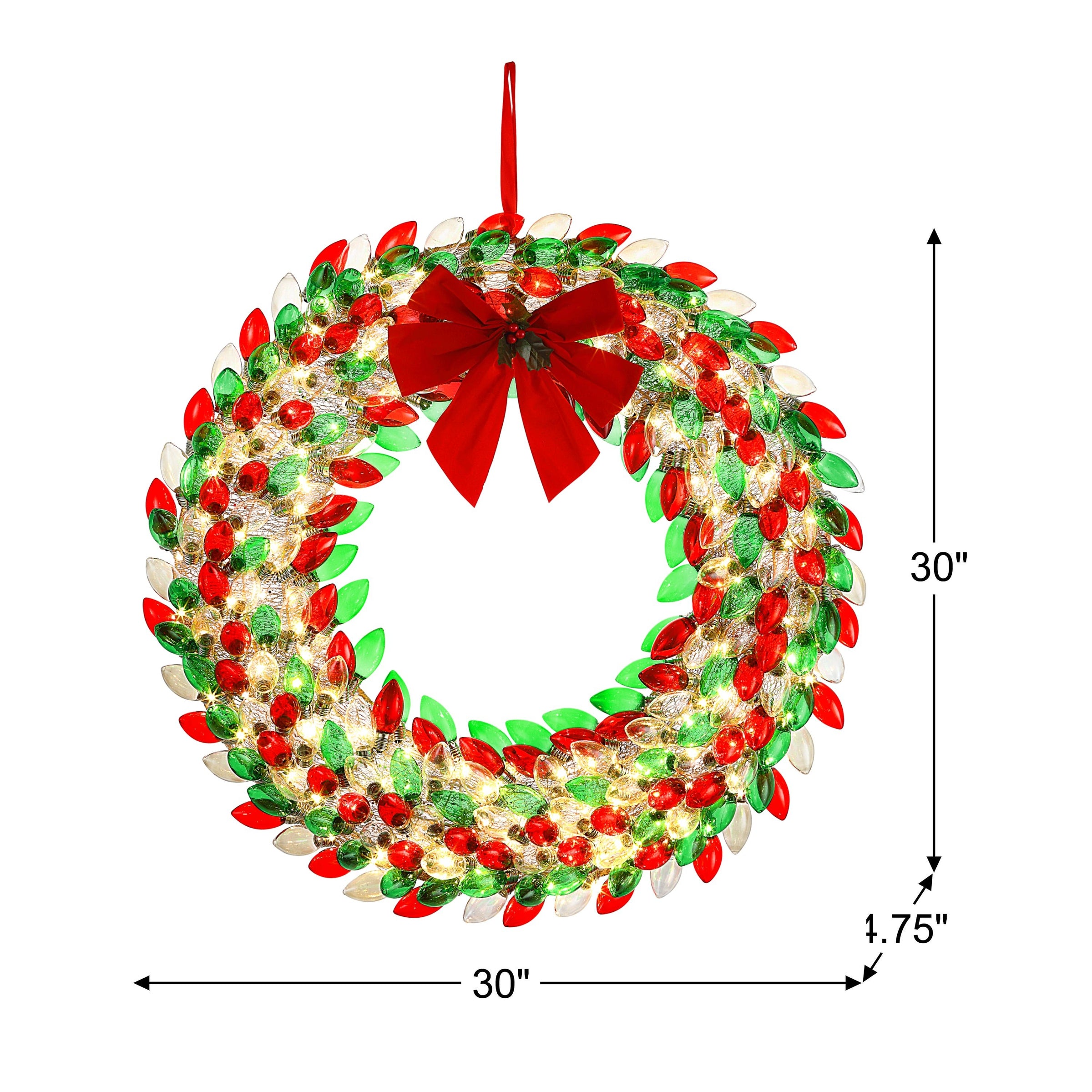 30 in. Retro Red and Green C9 Bulb Wreath with Twinkling LED Lights ...