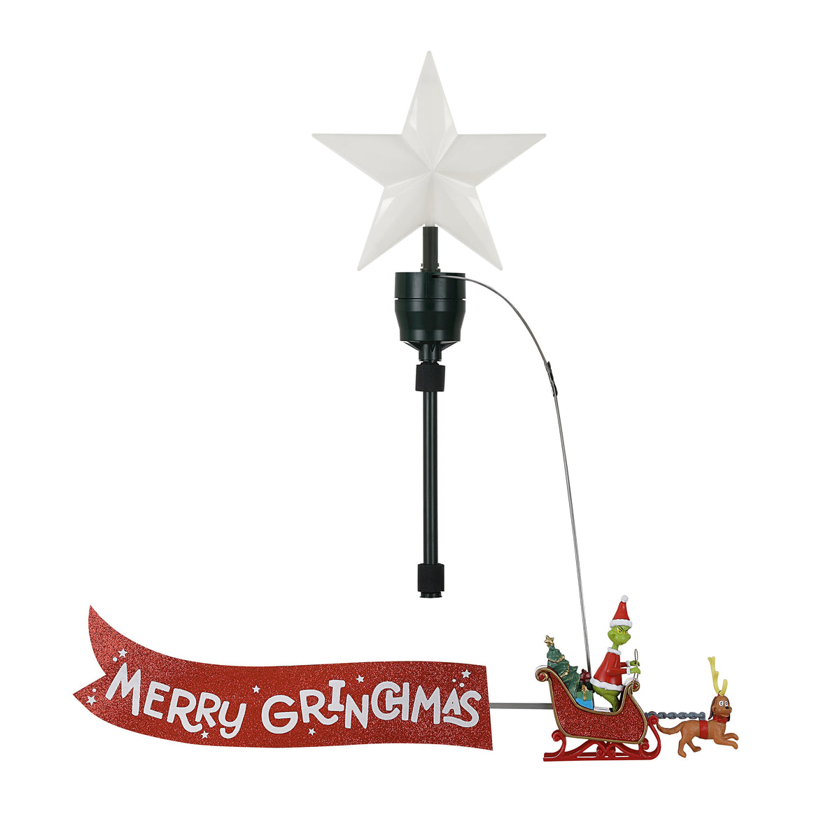 Animated Grinch Sleigh Tree Topper with Banner - Merry Grinchmas – Mr ...