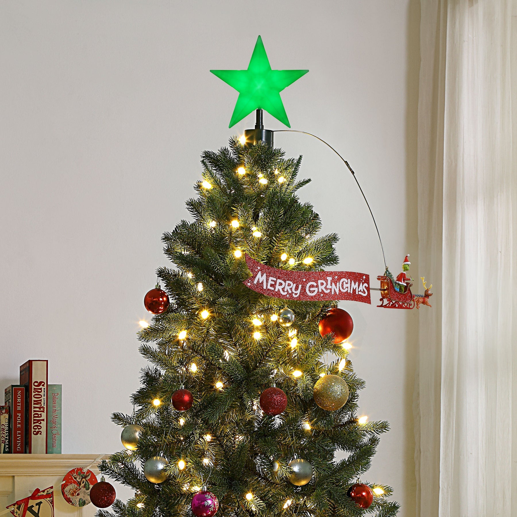 Animated Grinch Sleigh Tree Topper with Banner - Merry Grinchmas – Mr ...