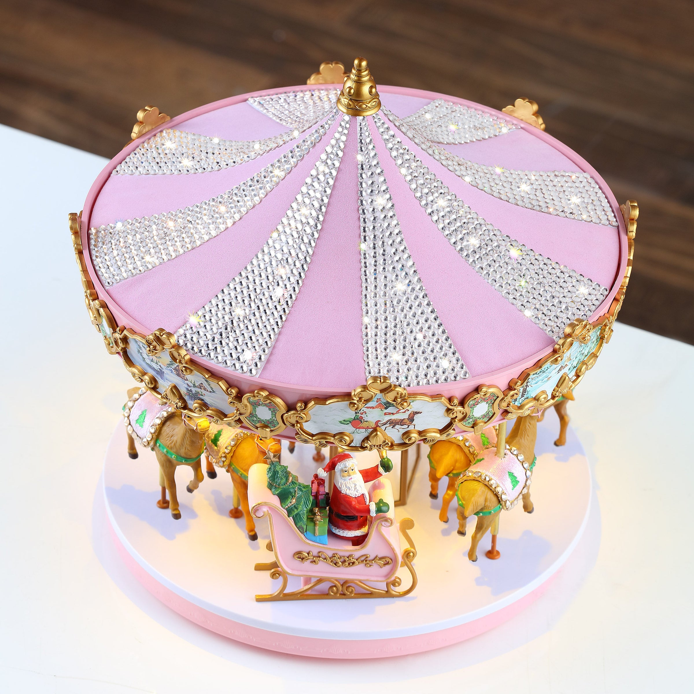 12" Animated Musical Pink Crystal Carousel | Mr. Christmas