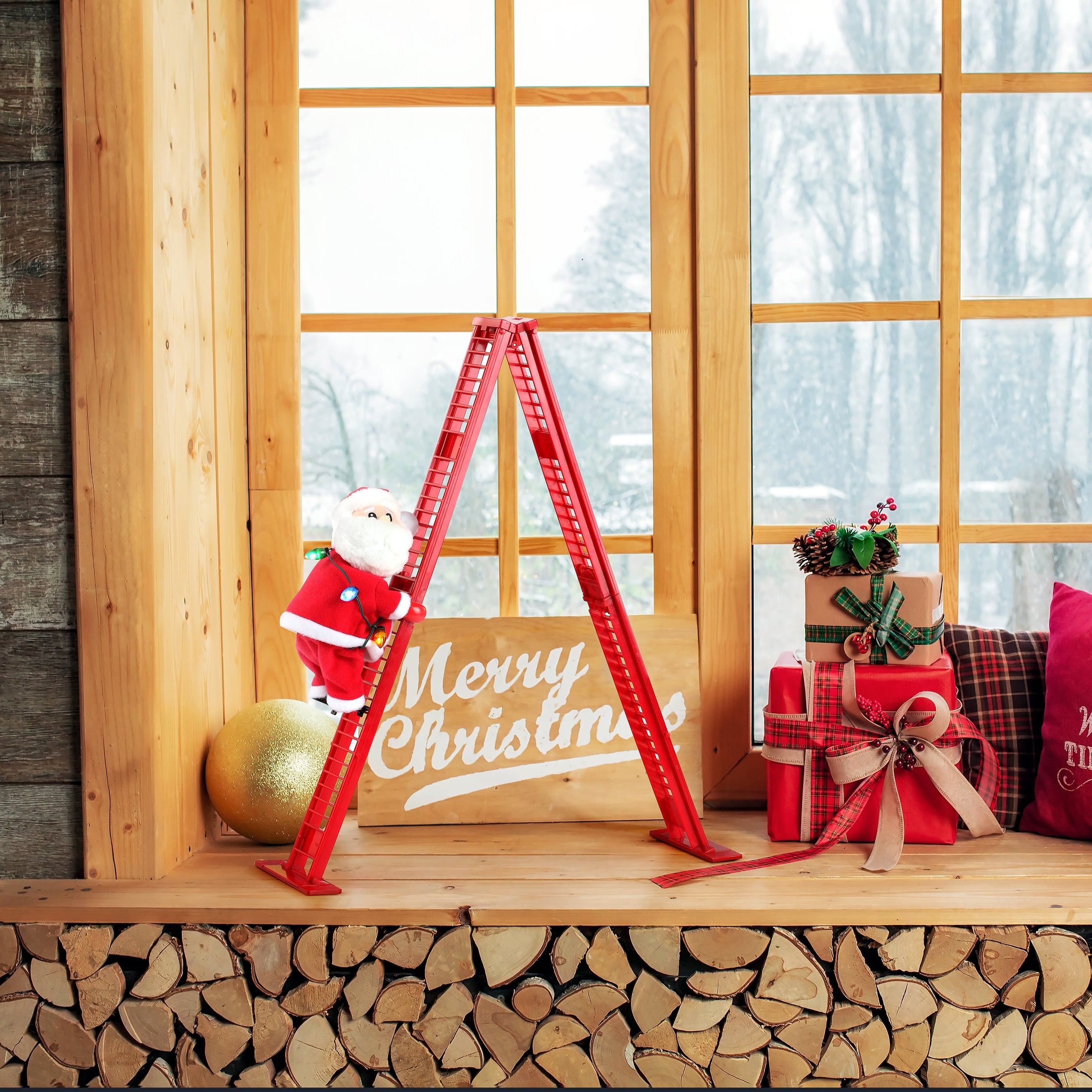 17 in. Animated Ladder Climbing White Santa – Mr. Christmas