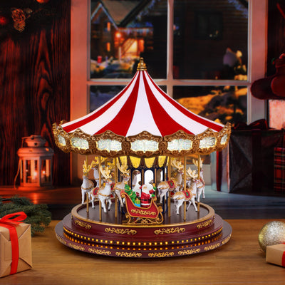 17 in. Deluxe Christmas Carousel - Santa | Reindeer | Musical | LEDs ...