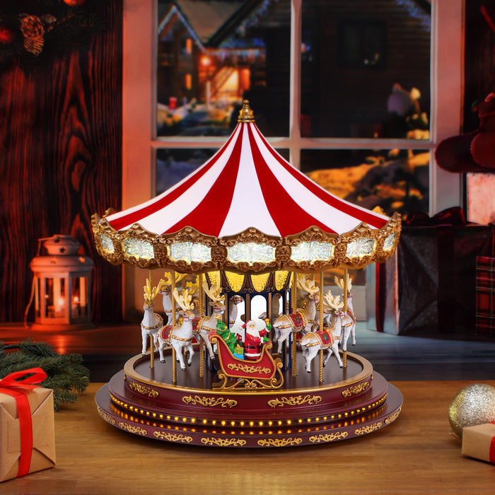 17 in. Deluxe Christmas Carousel - Santa | Reindeer | Musical | LEDs ...