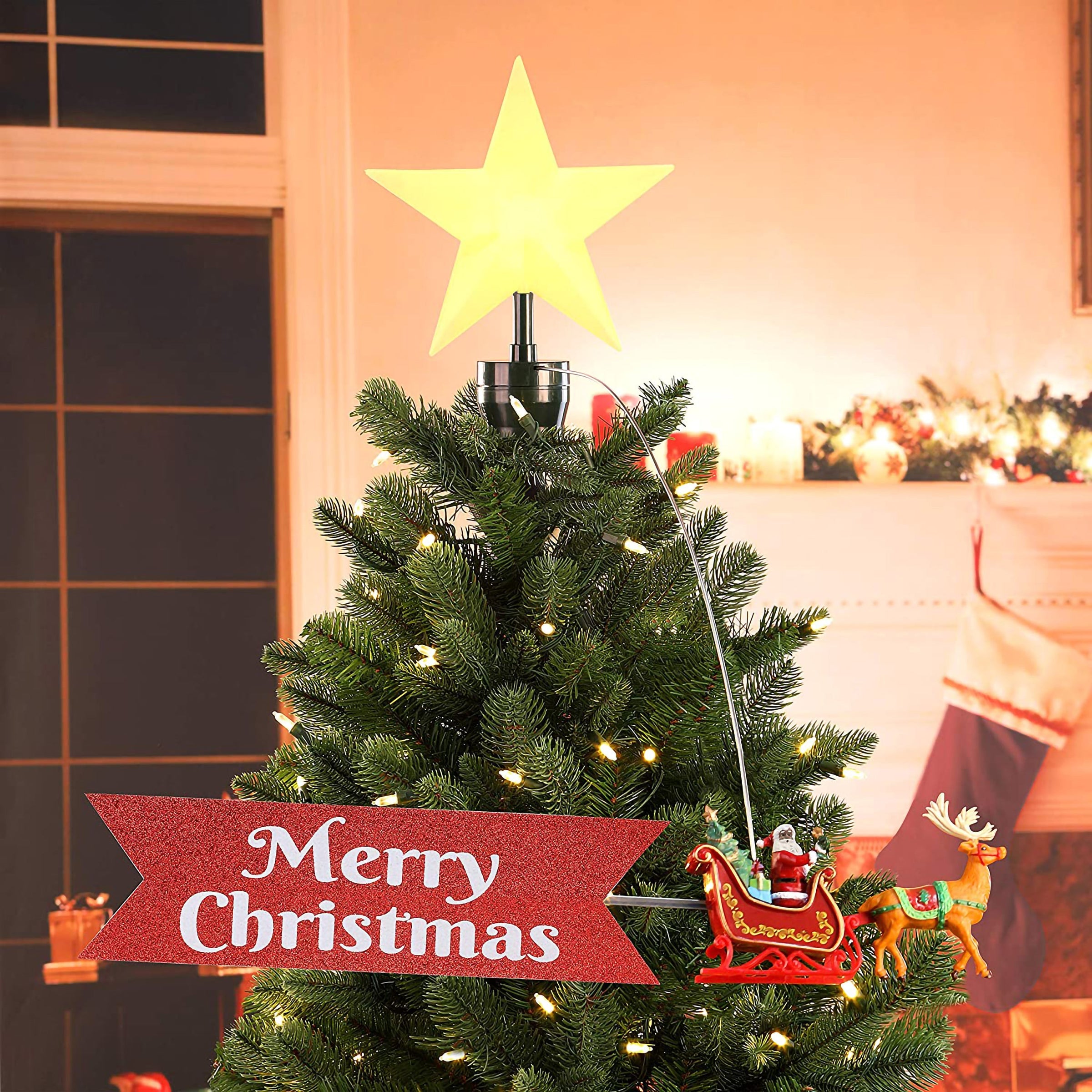Animated Black Santa Sleigh Christmas Tree Topper | Mr. Christmas