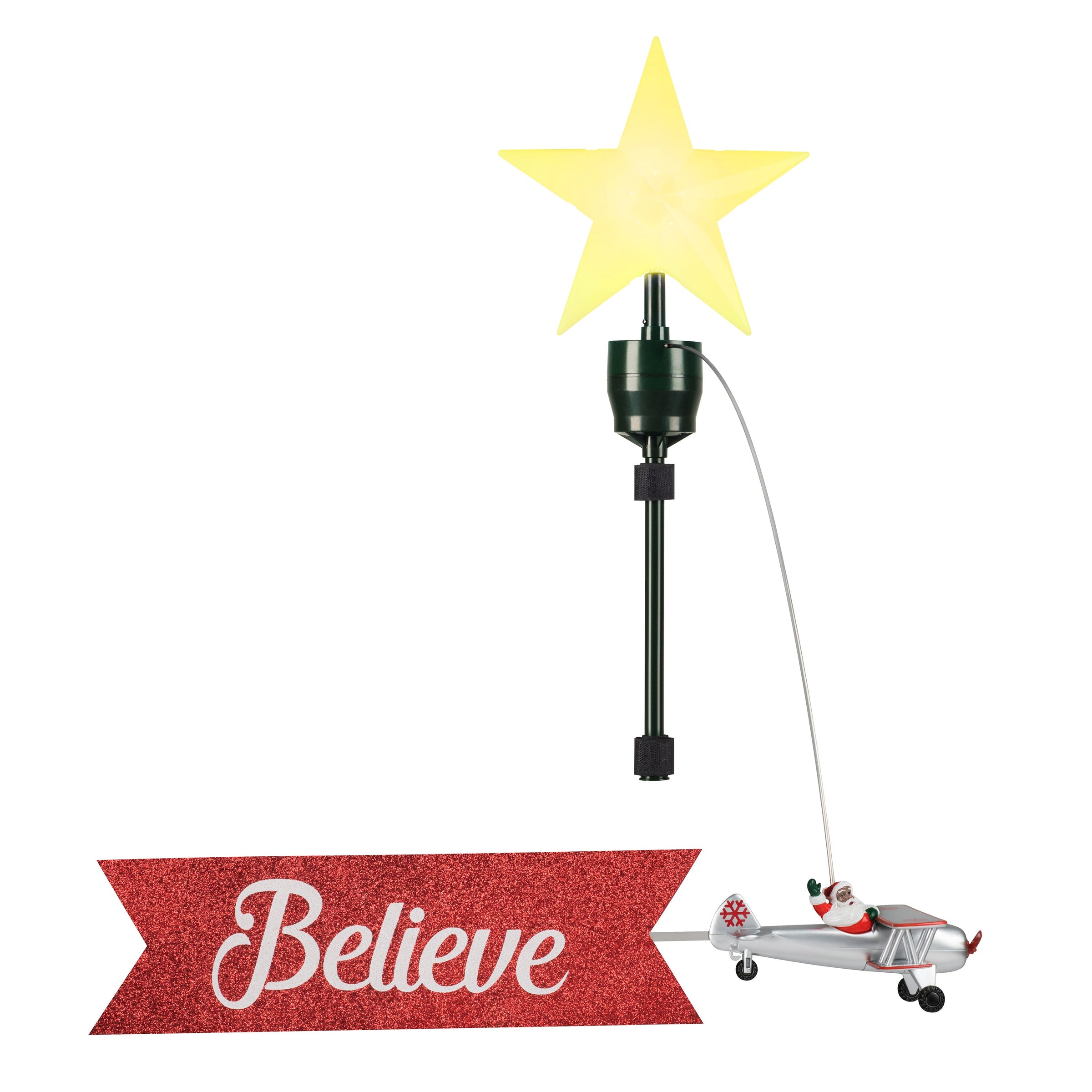 Animated Black Santa Biplane Christmas Tree Topper | Mr. Christmas